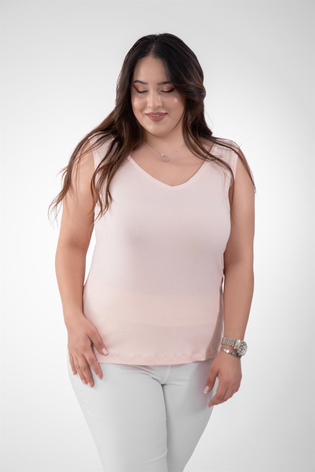 Büyük Beden 112131 Vals V Yaka Bluz Somon