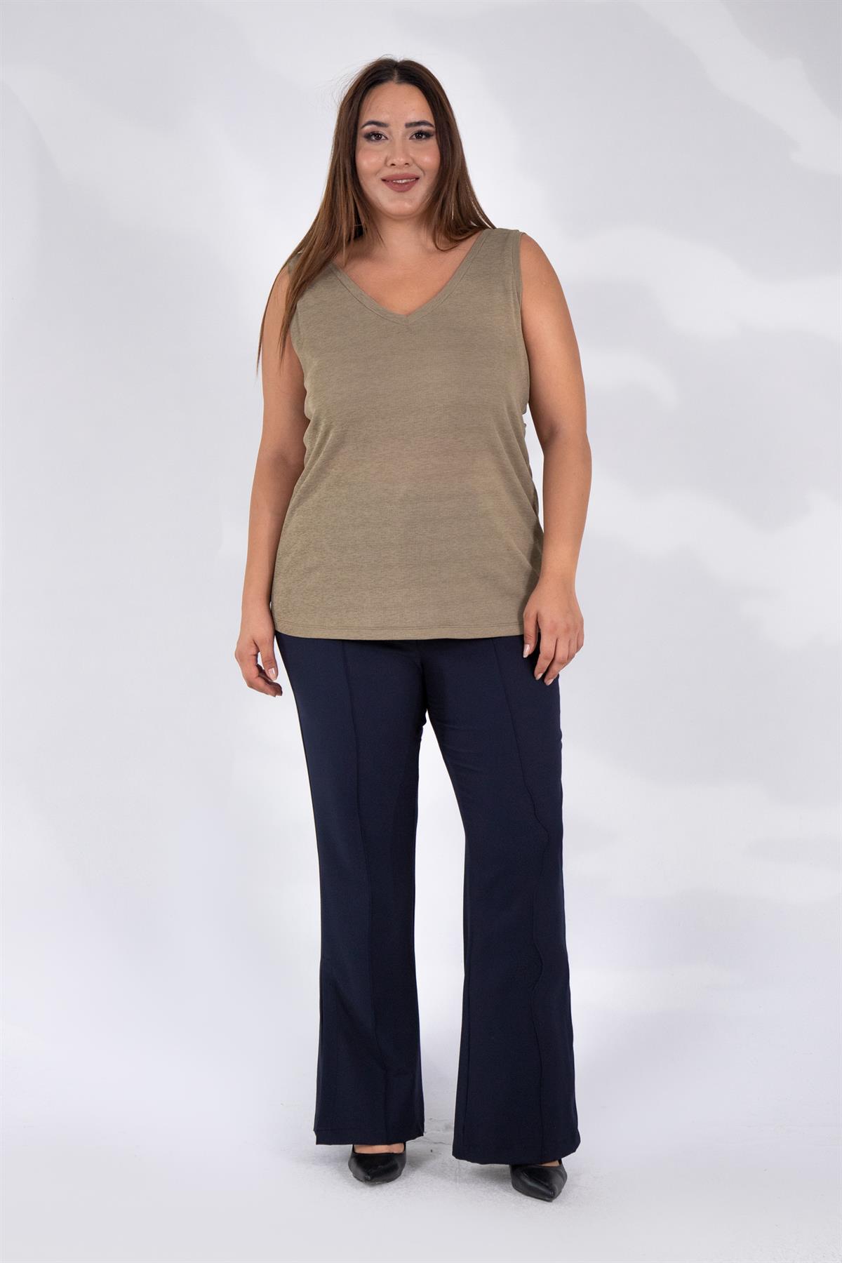 Büyük Beden 12222 Yırtmaç Detaylı Pantolon Lacivert