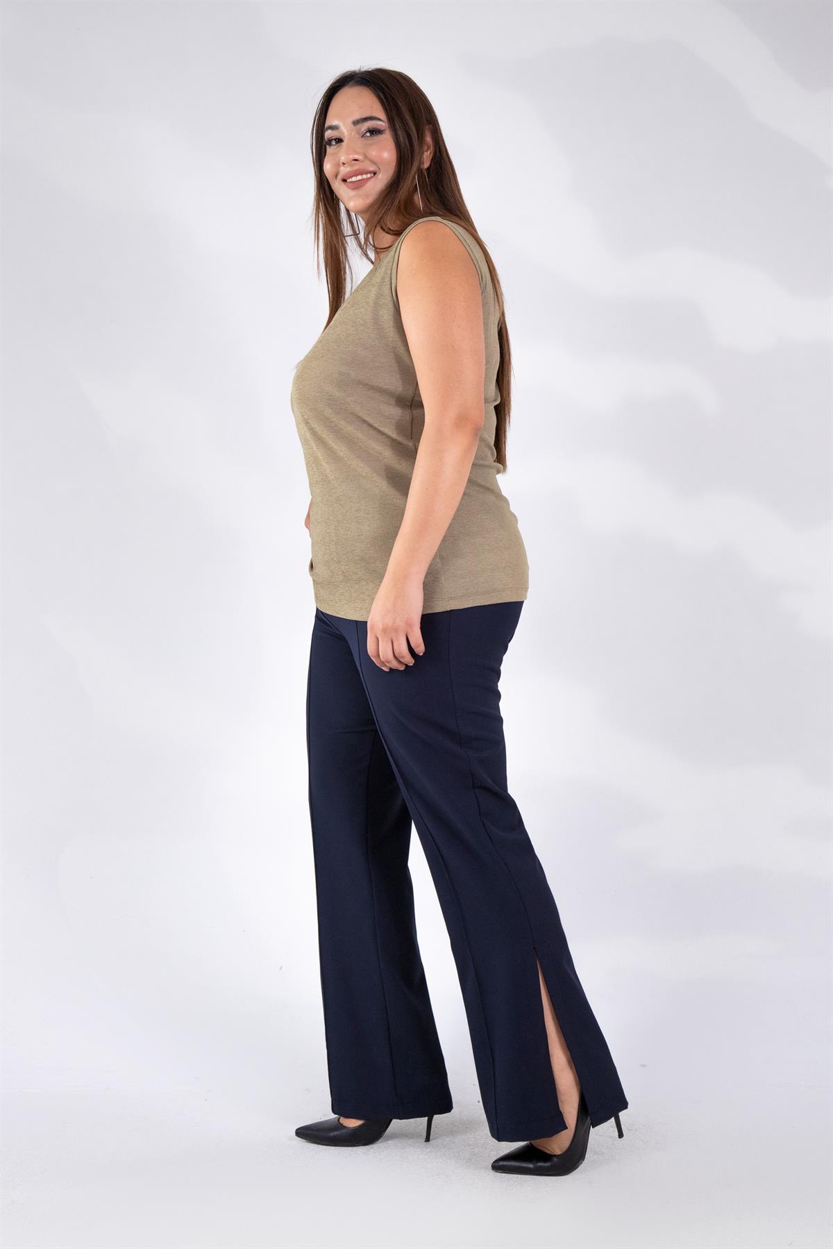 Büyük Beden 12222 Yırtmaç Detaylı Pantolon Lacivert