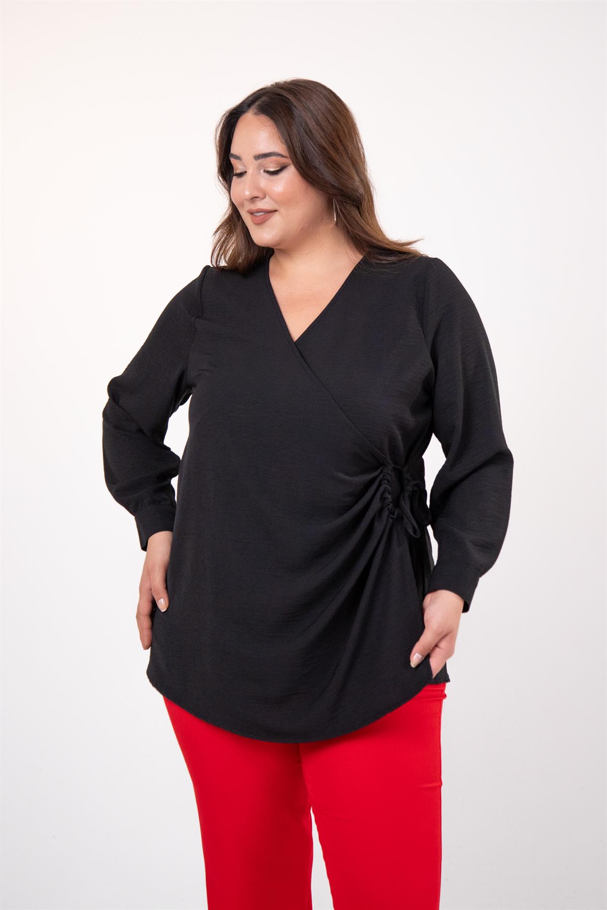 Büyük Beden 333093 Bel Detaylı Bluz Siyah