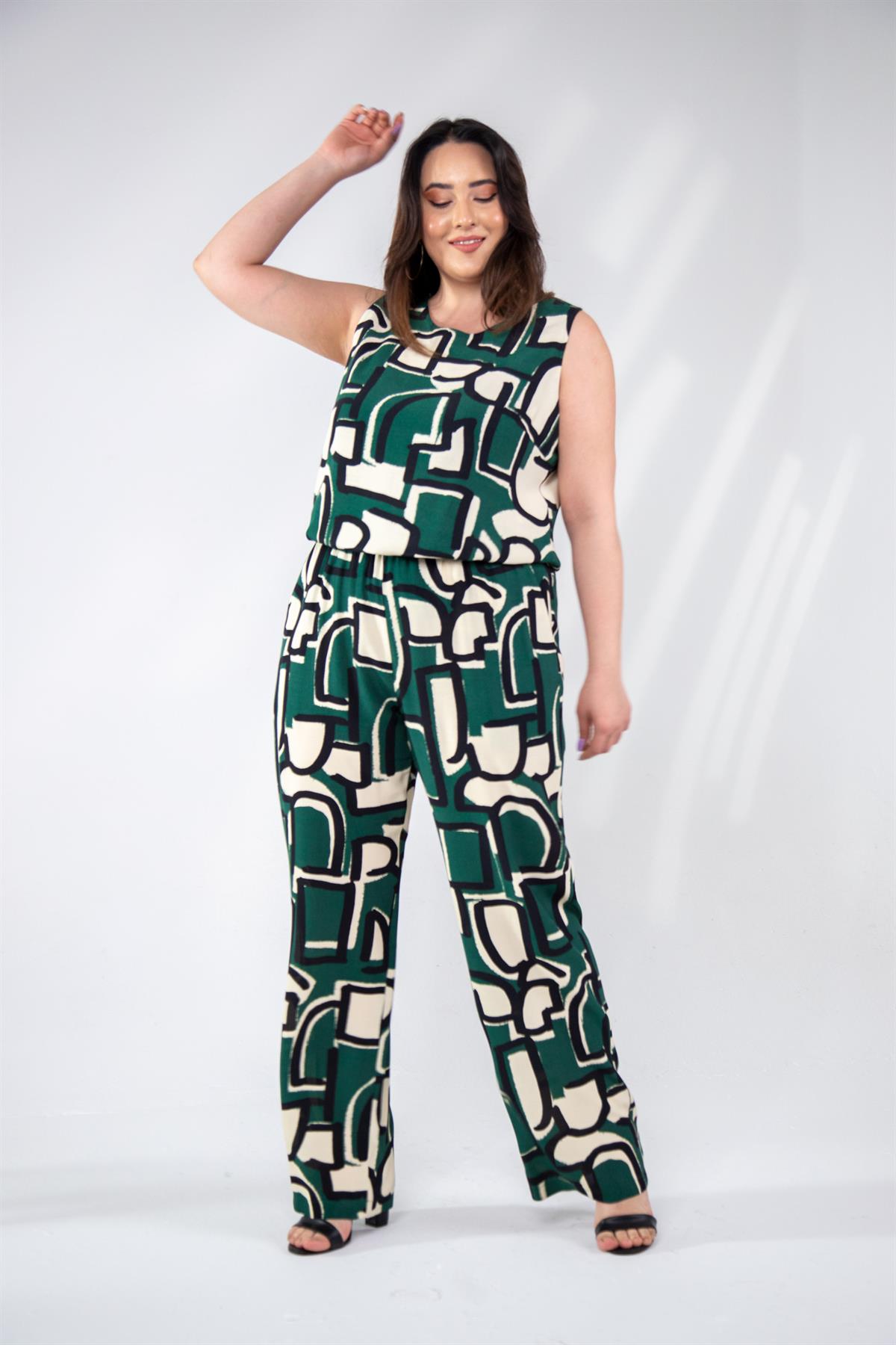 Büyük Beden 333209 Desenli Takım Yeşil