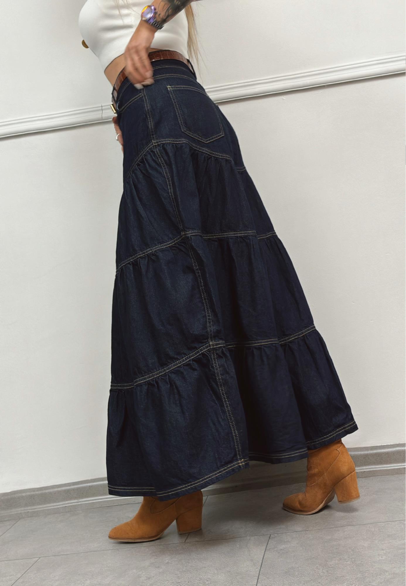 Lacivert Maxi Boy Kot Etek