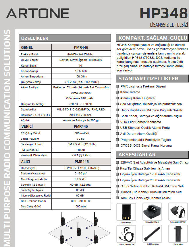 ARTONE PMR TELSİZ, LİSANSSIZ TELSİZ, PMR TELSİZ