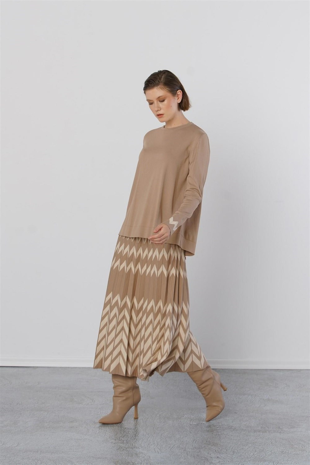 Nuss Merserize Triko Zik Zak Etekli Takım NS-22K-900TKM Mocha