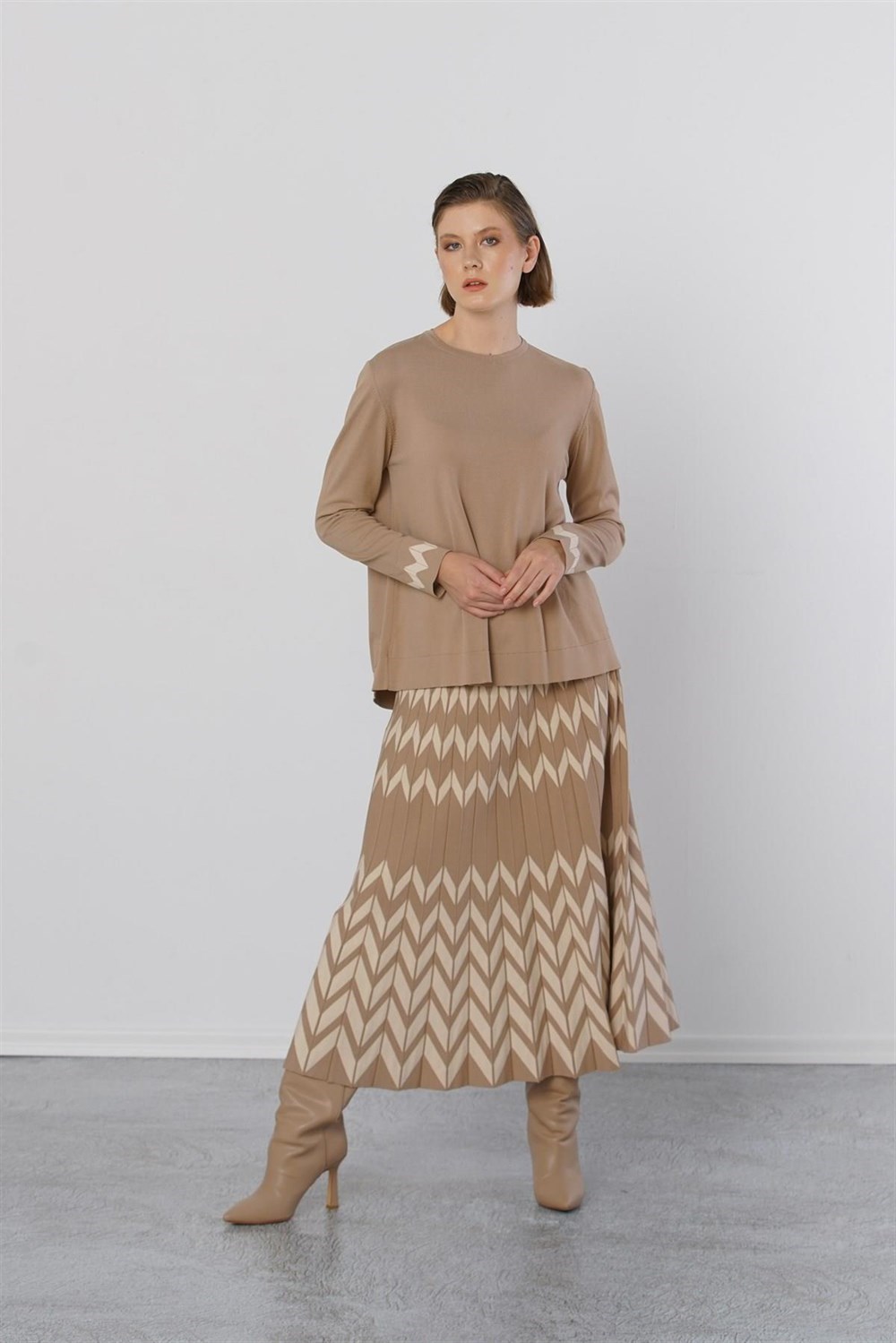 Nuss Merserize Triko Zik Zak Etekli Takım NS-22K-900TKM Mocha