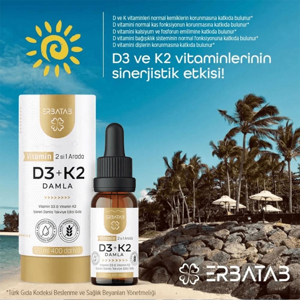 Erbatab D3 + K2 Damla 20 ml | Vitamin Dolabı