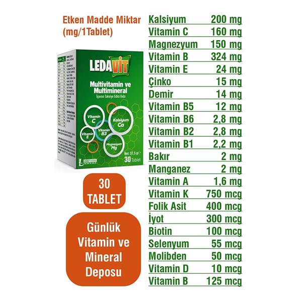Ledavit Multivitamin ve Multimineral 30 Tablet | Vitamin Dolabı