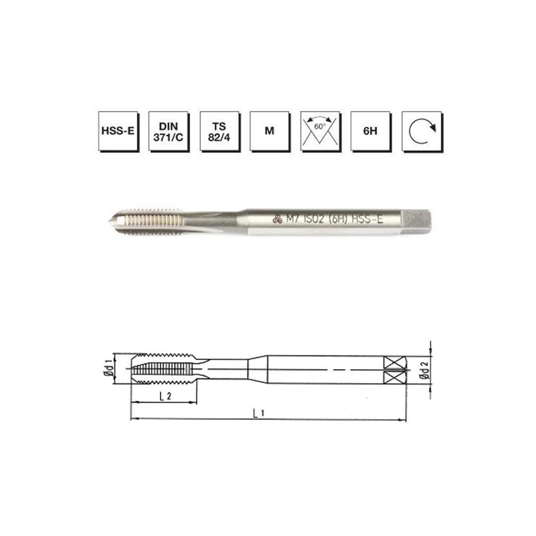 MTE Makina Takım M12 HSS - E DIN 371/C Metrik Normal Vidalı Düz Kanallı Makina Kılavuzu ...