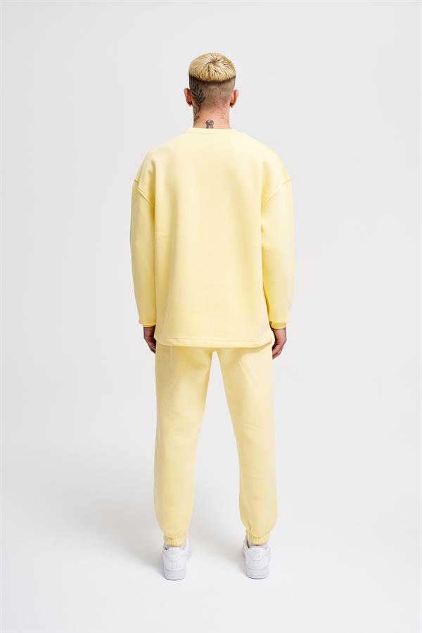 Erkek Cepli Bisiklet Yaka Basic Super Oversize Sarı Sweatshirt | Machinist