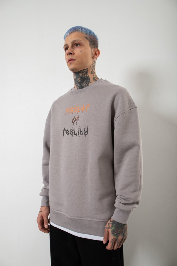 Erkek Master Of Reality BaskılıOversize Açık Gri Sweatshirt | Machinist