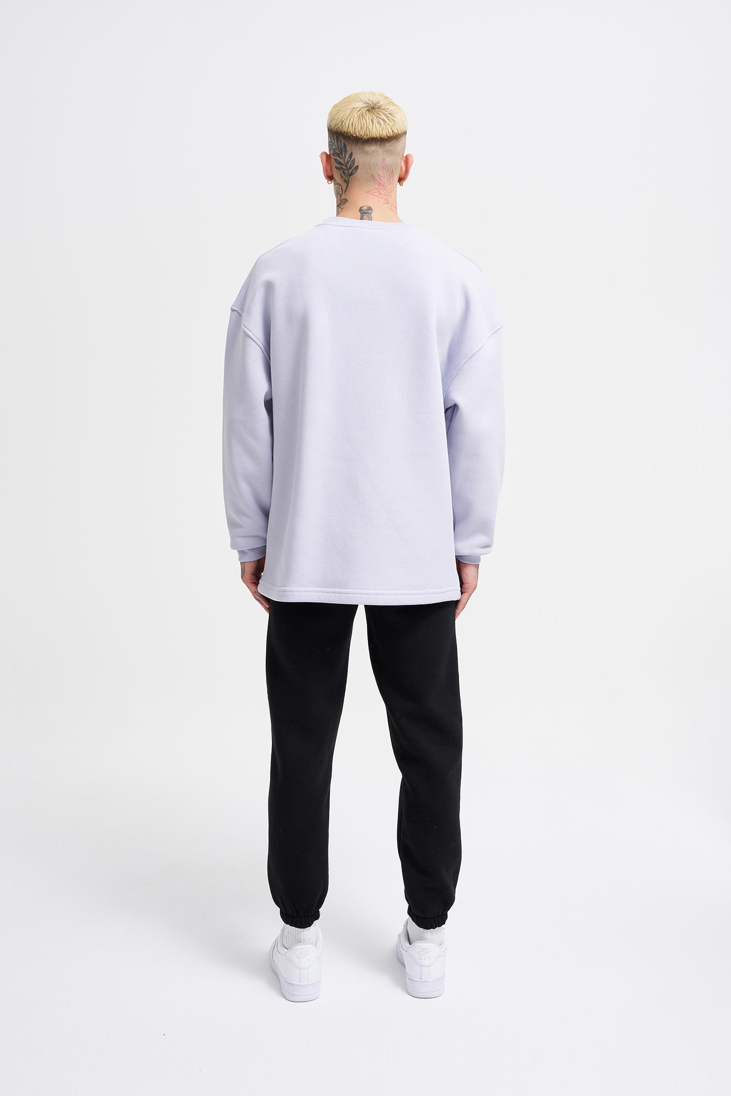 Erkek Cepli Bisiklet Yaka Basic Super Oversize Lila Sweatshirt | Machinist