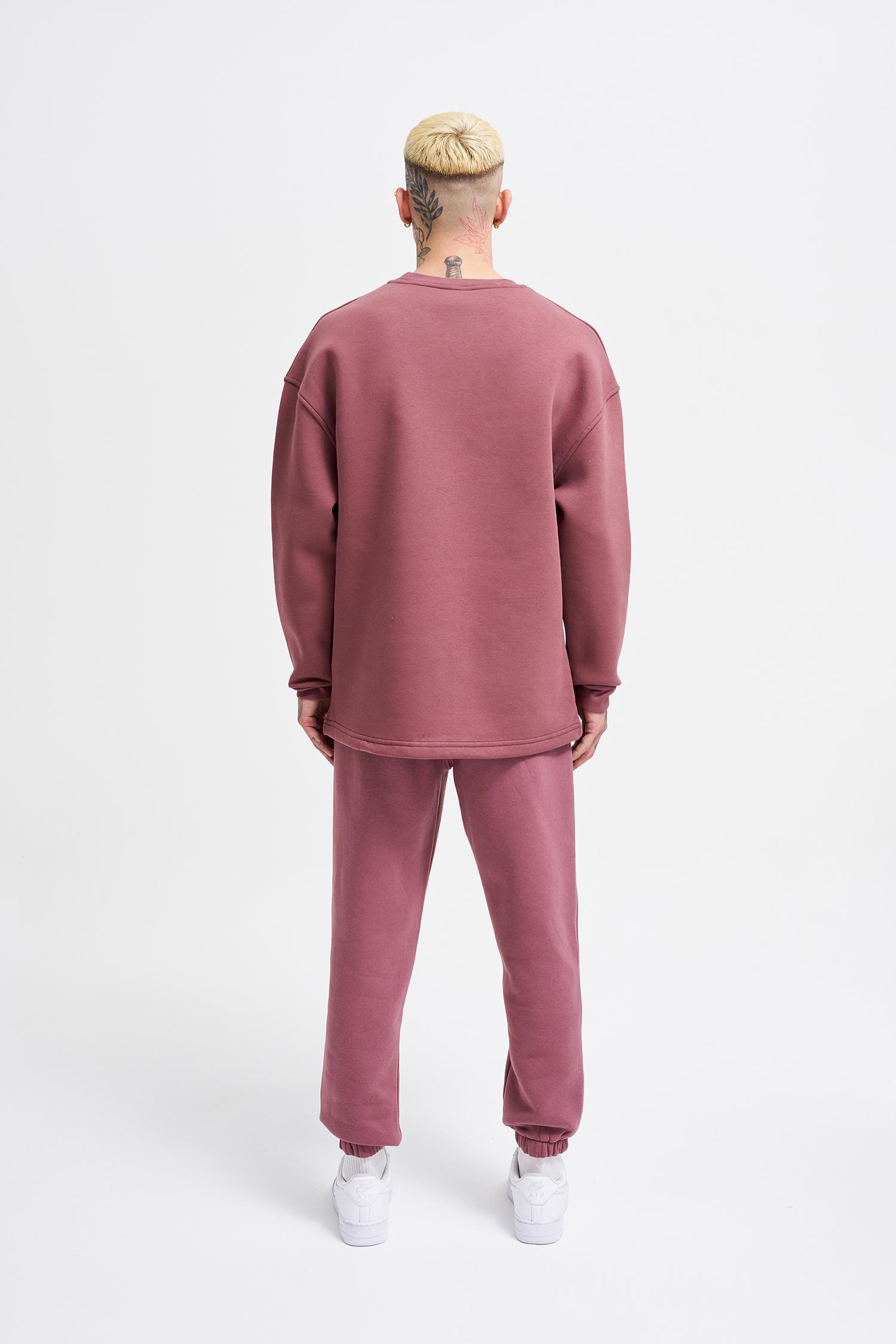 Erkek Cepli Bisiklet Yaka Basic Super Oversize Bordo Sweatshirt | Machinist