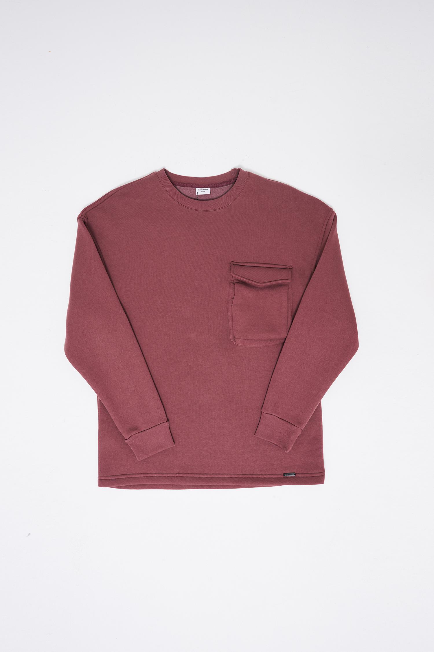 Erkek Cepli Bisiklet Yaka Basic Super Oversize Bordo Sweatshirt | Machinist