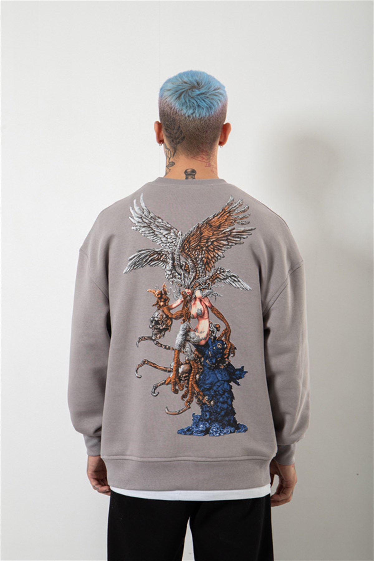 Erkek Master Of Reality BaskılıOversize Açık Gri Sweatshirt | Machinist