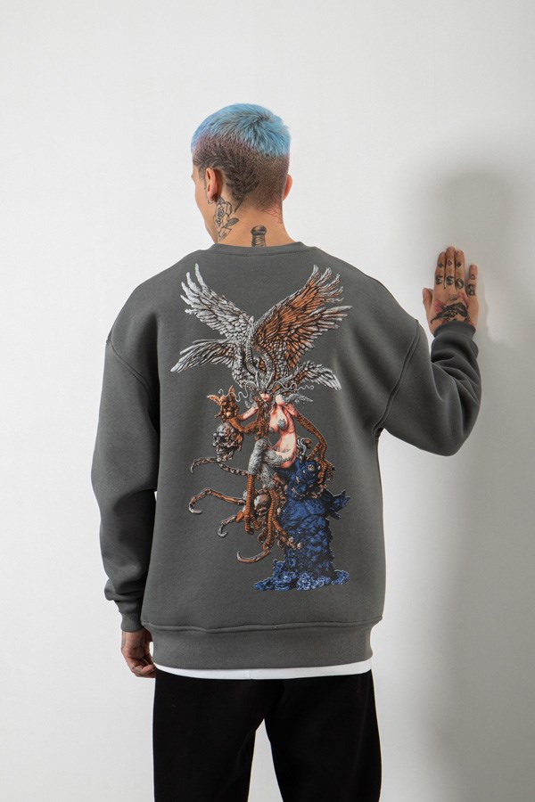 Erkek Master Of Reality BaskılıOversize Füme Sweatshirt | Machinist
