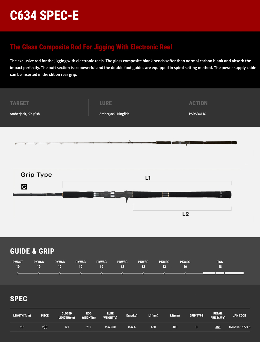 Tailwalk Jigforce SSD C634 SE 1.90mt Max 300gr (S2P) Tetikli Jigging Kamış