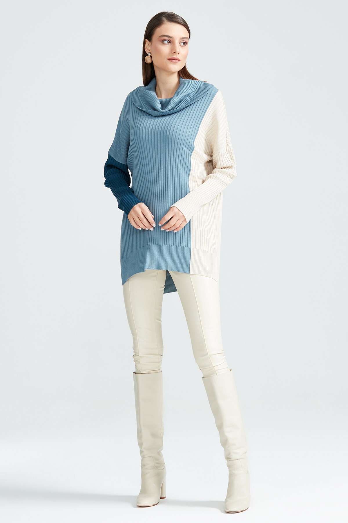 Colorblock Yüksek Degaje Yaka Triko Tunik | Tığ Store Colorblock Yüksek Degaje Yaka Triko Tunik | Tığ Store