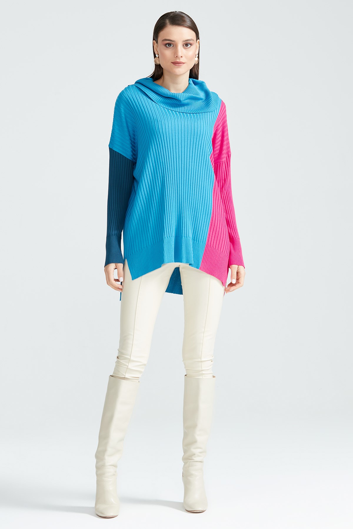 Colorblock Yüksek Degaje Yaka Triko Tunik | Tığ Store Colorblock Yüksek Degaje Yaka Triko Tunik | Tığ Store