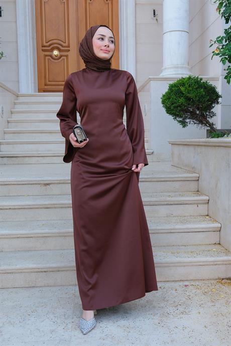 Arkadan Bağlamalı Abiye Kahverengi