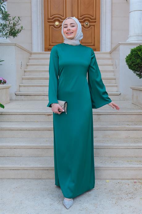 Arkadan Bağlamalı Abiye Zümrüt Yeşil