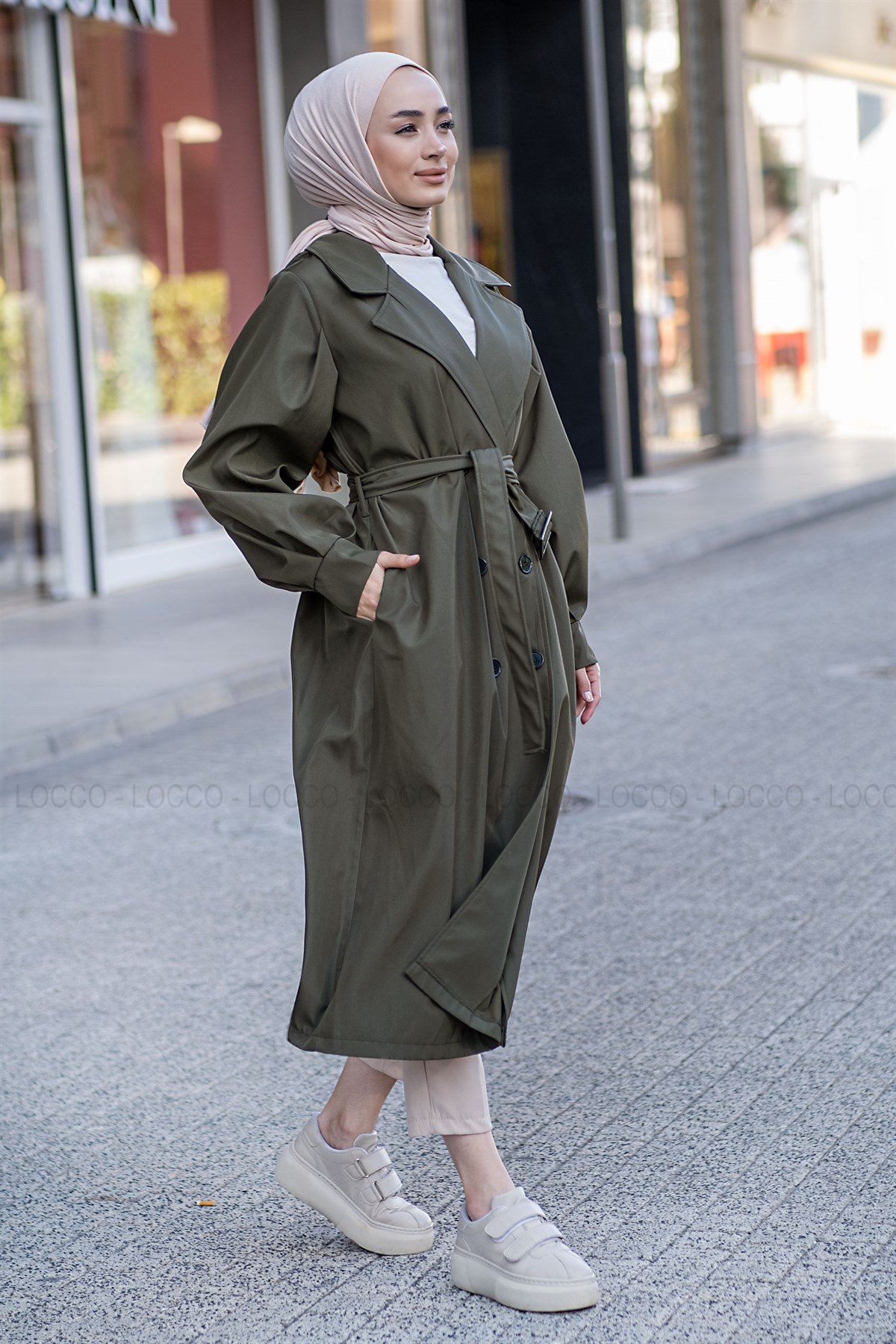 BEL KEMERLI TRENC HAKI YESILI