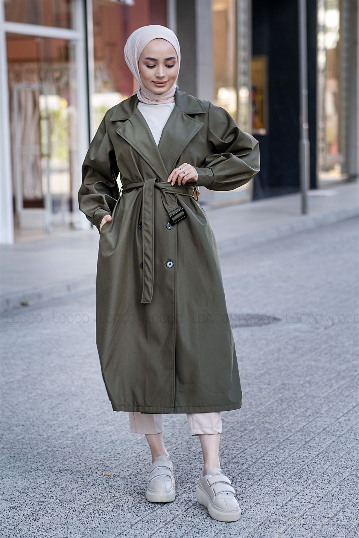 BEL KEMERLI TRENC HAKI YESILI