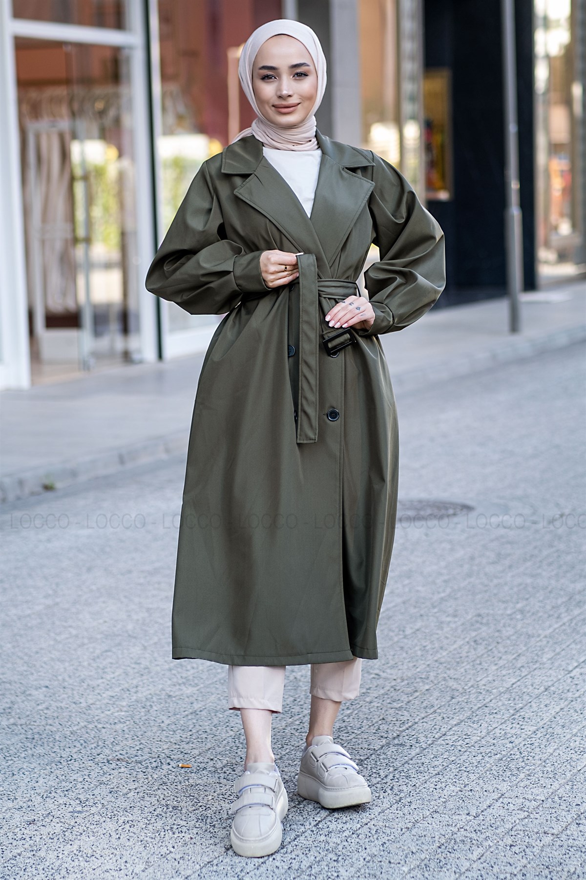 BEL KEMERLI TRENC HAKI YESILI