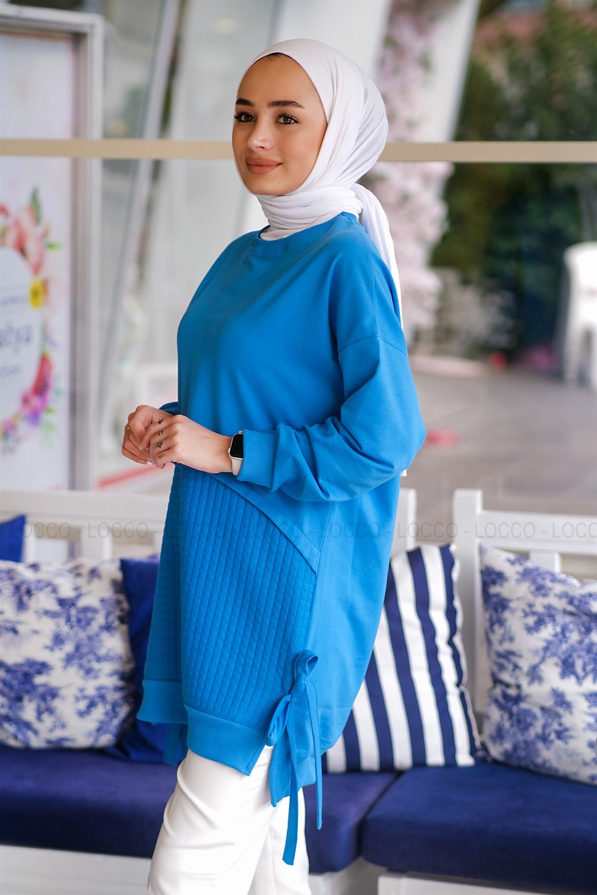 ETEGI GABARDIN DETAY IPLI TUNIK MAVI