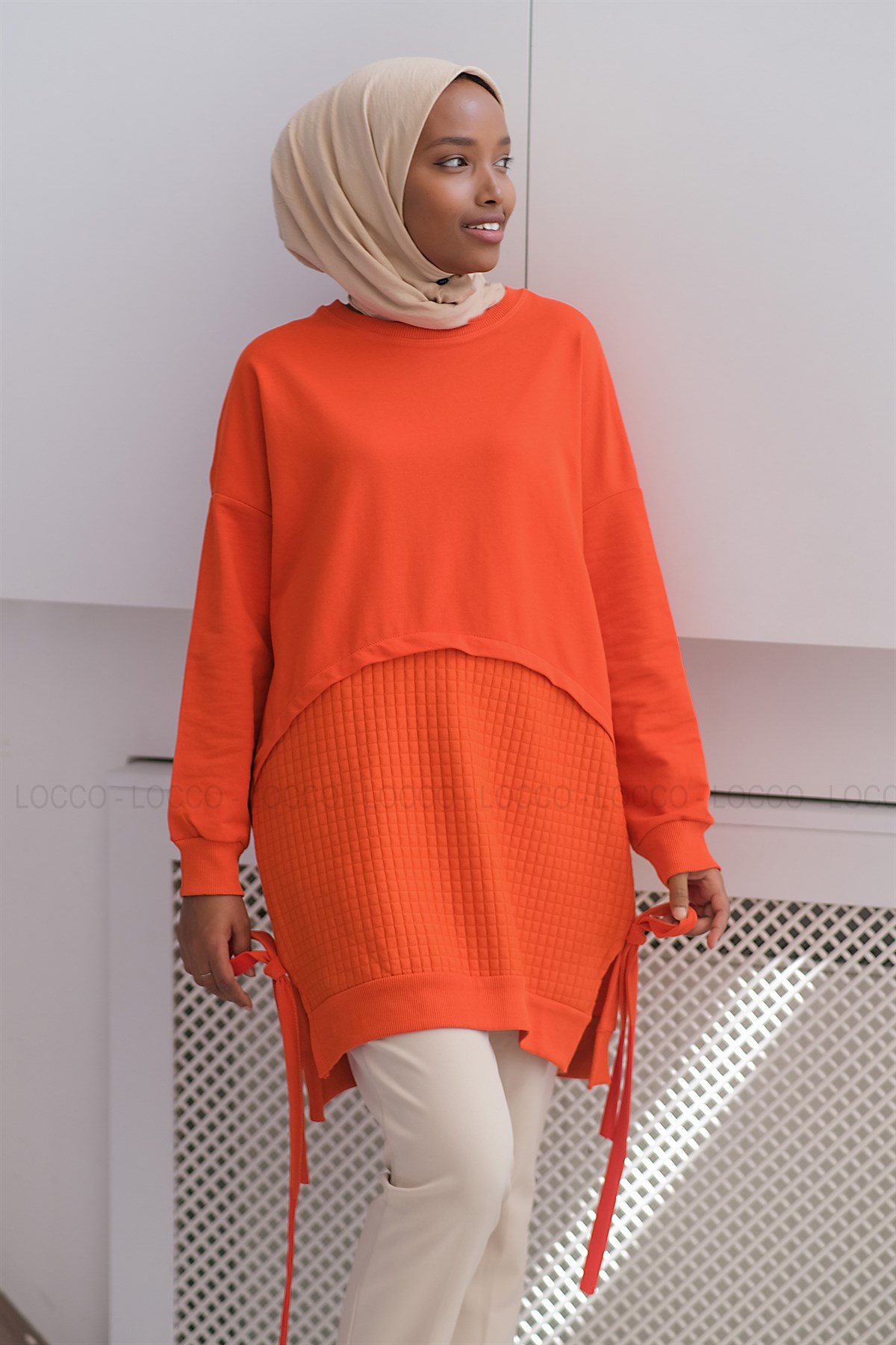 ETEGI GABARDIN DETAY IPLI TUNIK TURUNCU