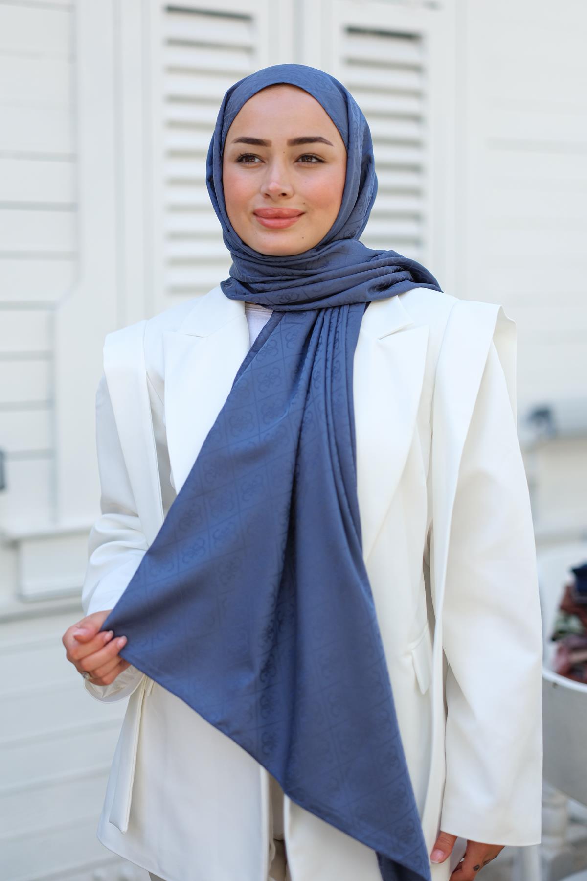 Monogram Jakar Şal Mavi