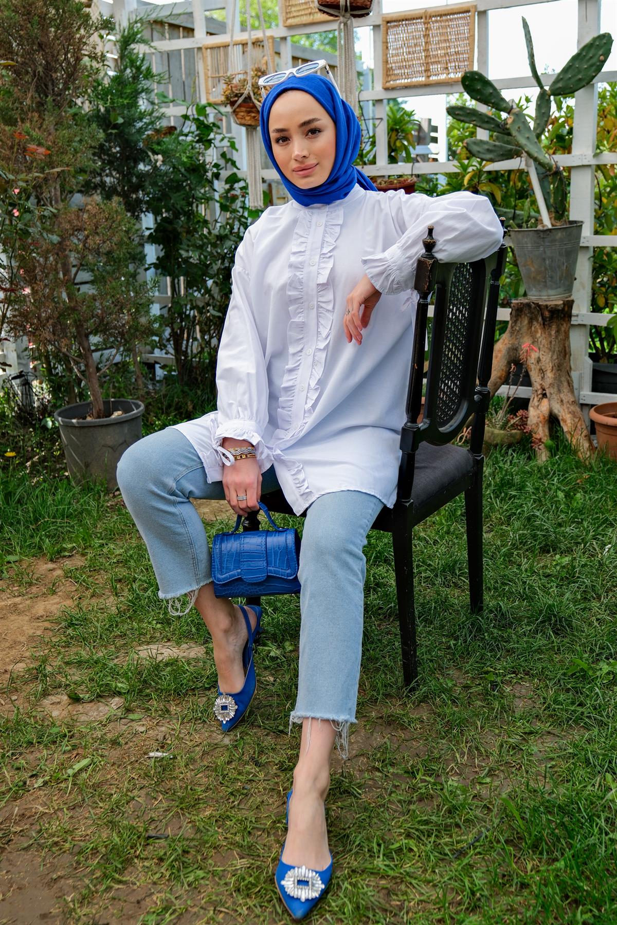 ONU FIRFIR DETAY GOMLEK BEYAZ