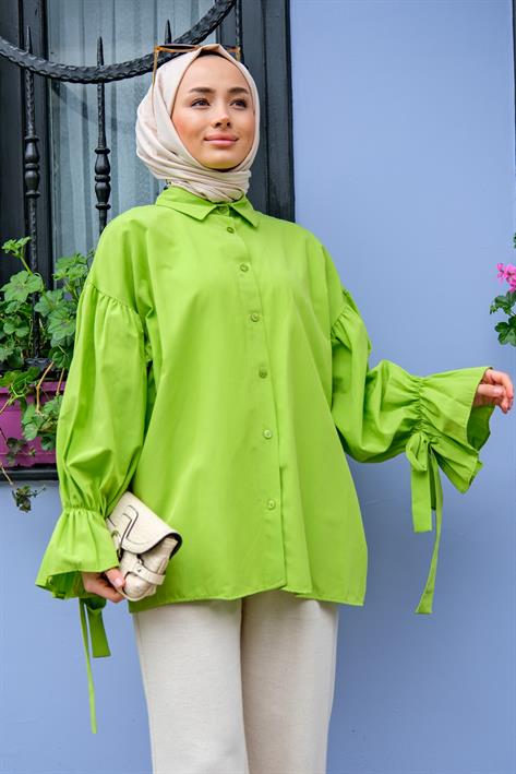 KOL BAGLAMALI GOMLEK FISTIK YESIL