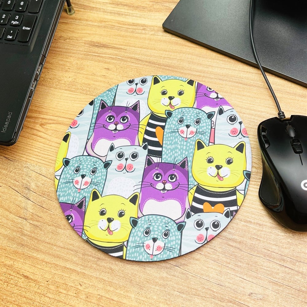 Sevimli Kedi Tasarımlı Oval Mouse Pad