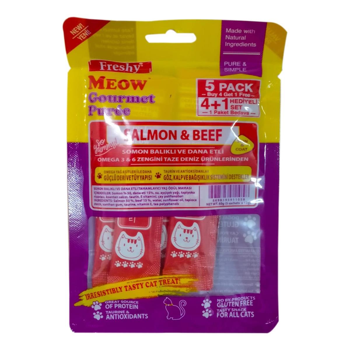 Freshy Meow Somonlu Ve Biftekli Krema Kedi Ödülü 4 + 1 Adet (60 gr ...