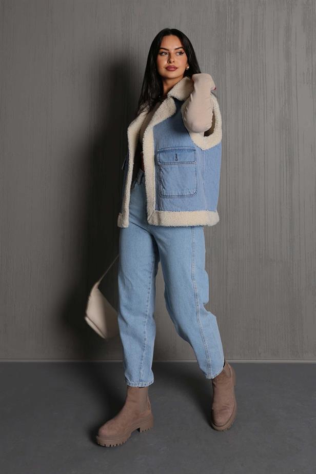 Pocket Detail Fur Vest BlueIstabuy | Wholesale Turkey Clothing directly ...