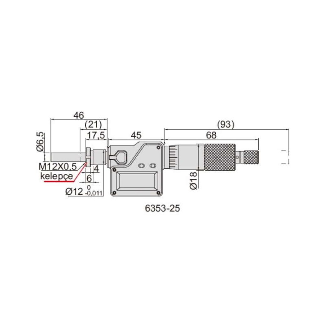 Insize 6353 Kelepçeli Düz (Karbür) Dijital Mikrometre Kafası Bilgi Çıkışlı
