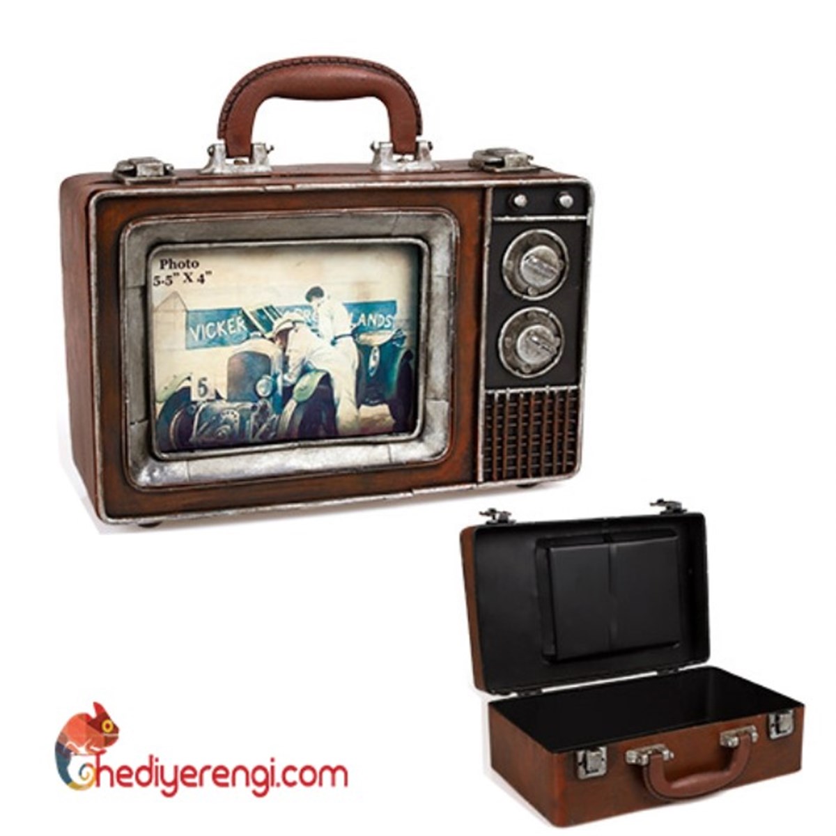 Nostaljik Metal Tv Tasarımlı Bavul Resim Çerçevesi ve Saklama Kutusu