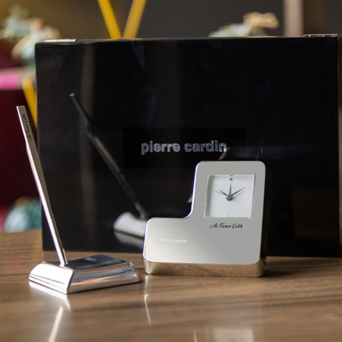 Pierre Cardin Elite 601 İsme Özel 3'lü Masa Üstü Hediye Seti Ahşap Kutulu