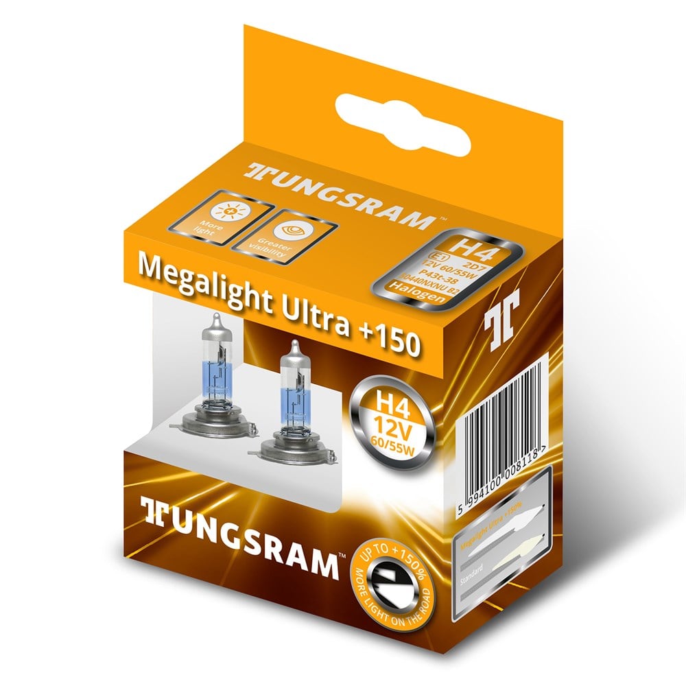 Tungsram H4 12V 60/55W Megalight Ultra +%150 Ampul Seti