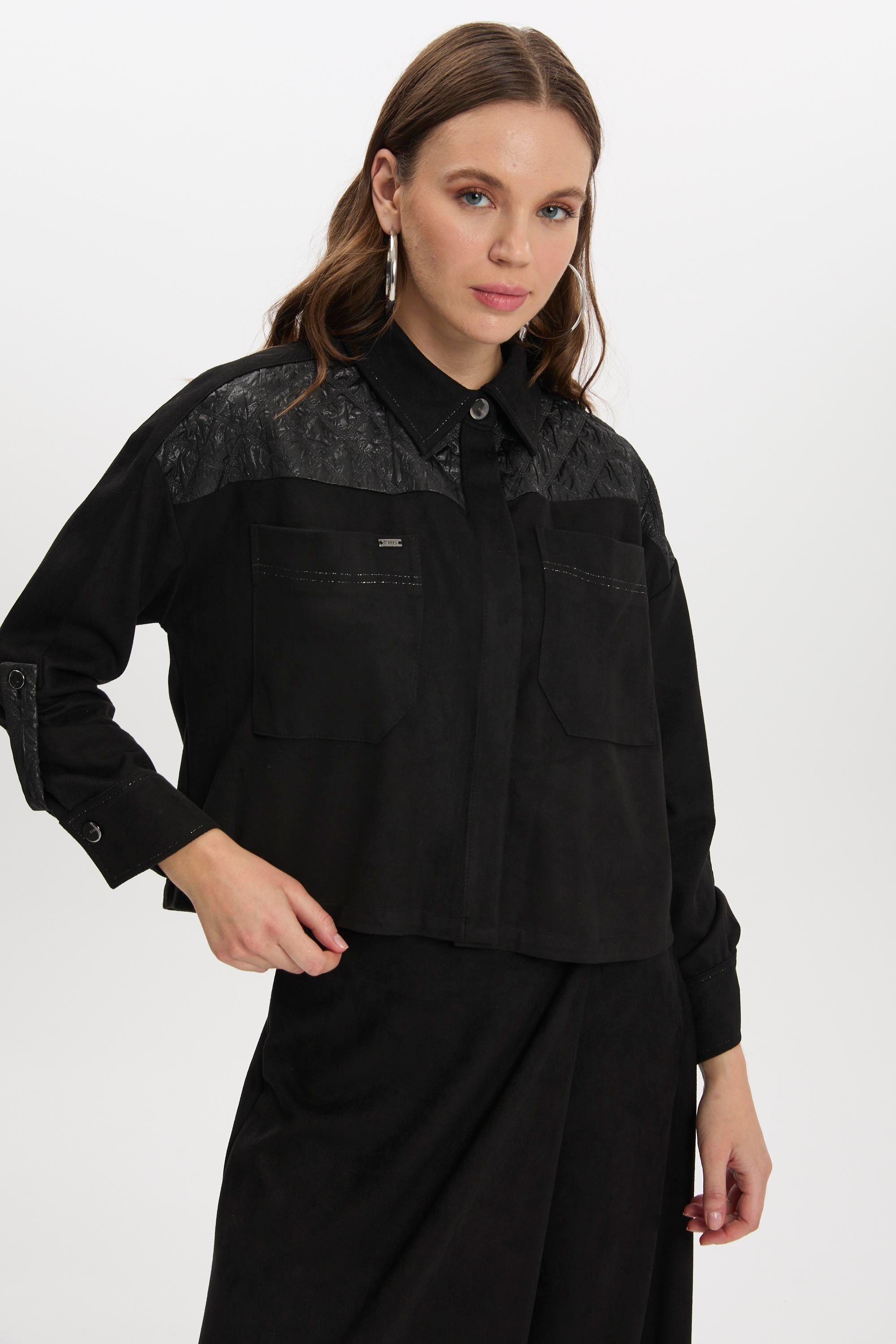 Kapitone Detaylı Cepli Siyah İkili Takım TK-1403 - Zühre