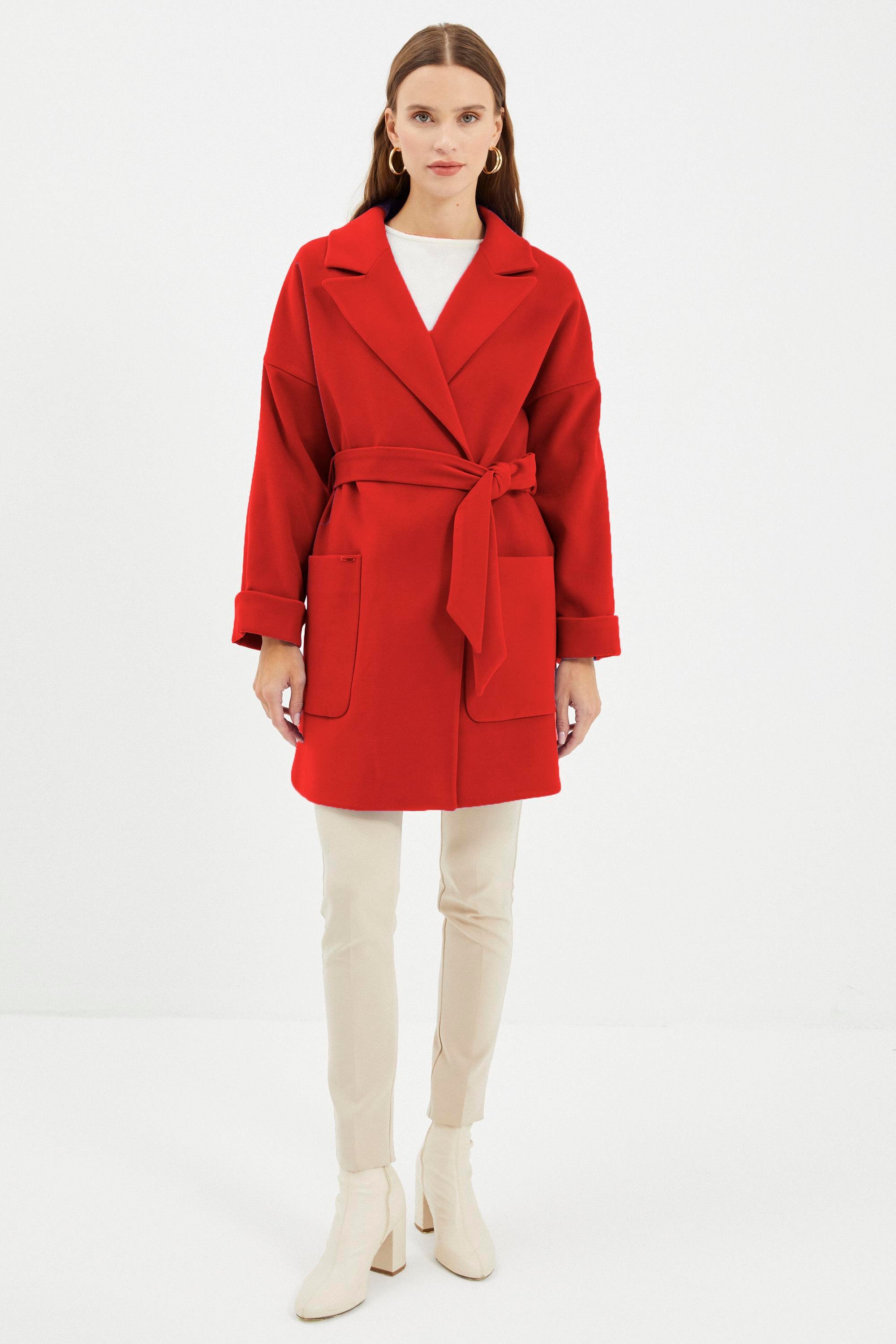 Kruvaze Yaka Kısa Kırmızı Kaban 13438 - Zühre