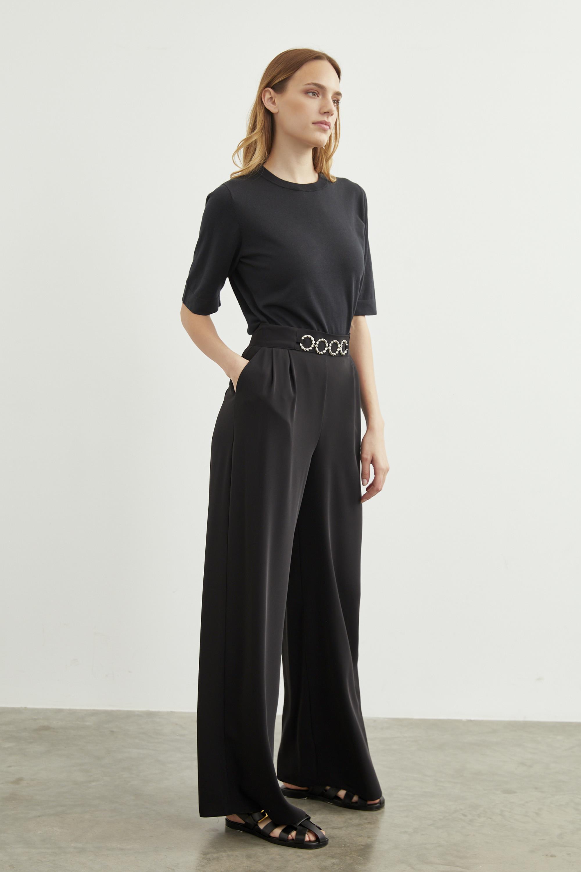 Aksesuar Detaylı Siyah Salaş Pantolon P-0177 - Zühre