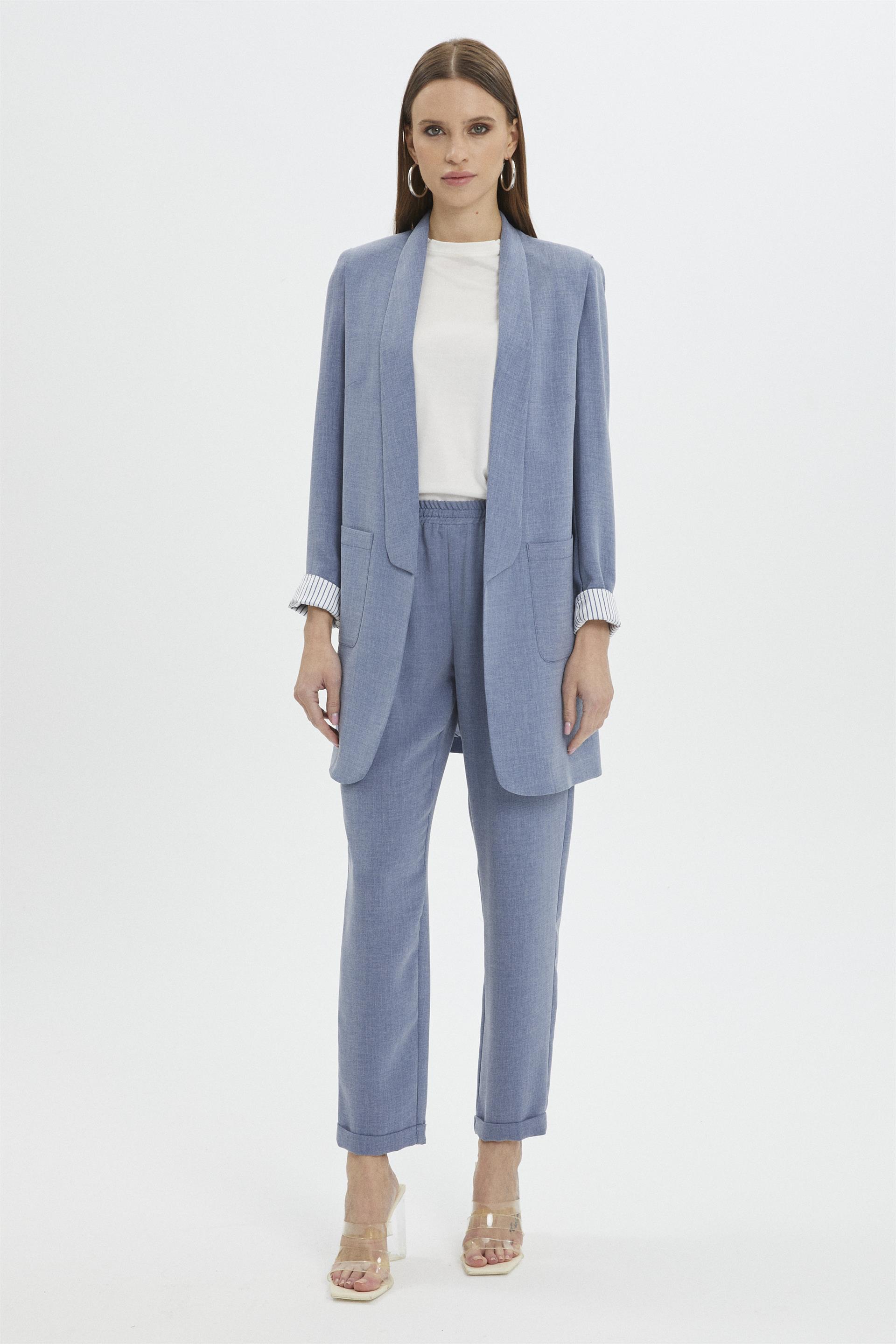 Cep Detaylı Ceket Pantolon İndigo Takım TK-1103 - Zühre