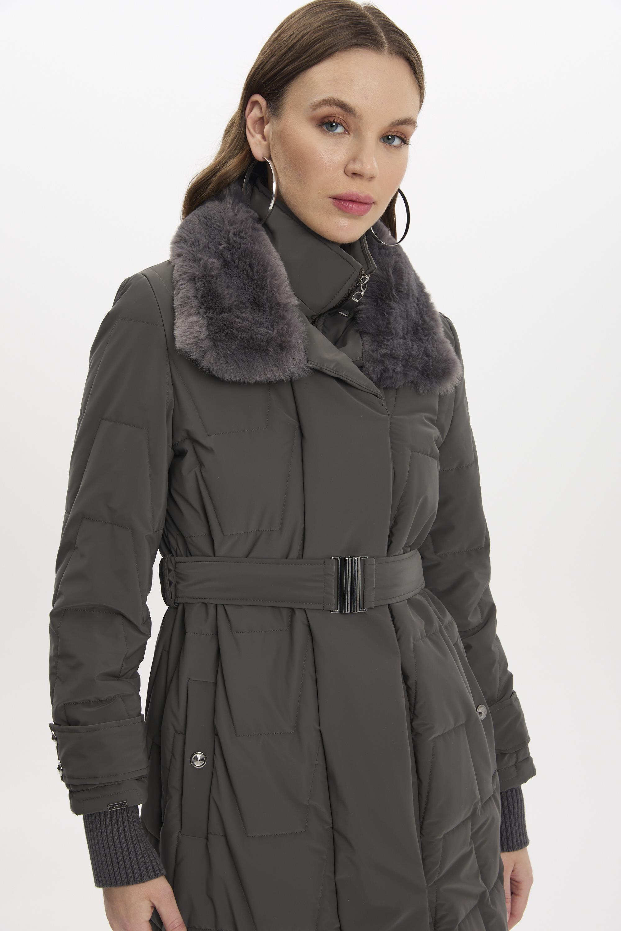 Yakası Kürk ve Kemer Detaylı Füme Şişme Mont 12764 - Zühre