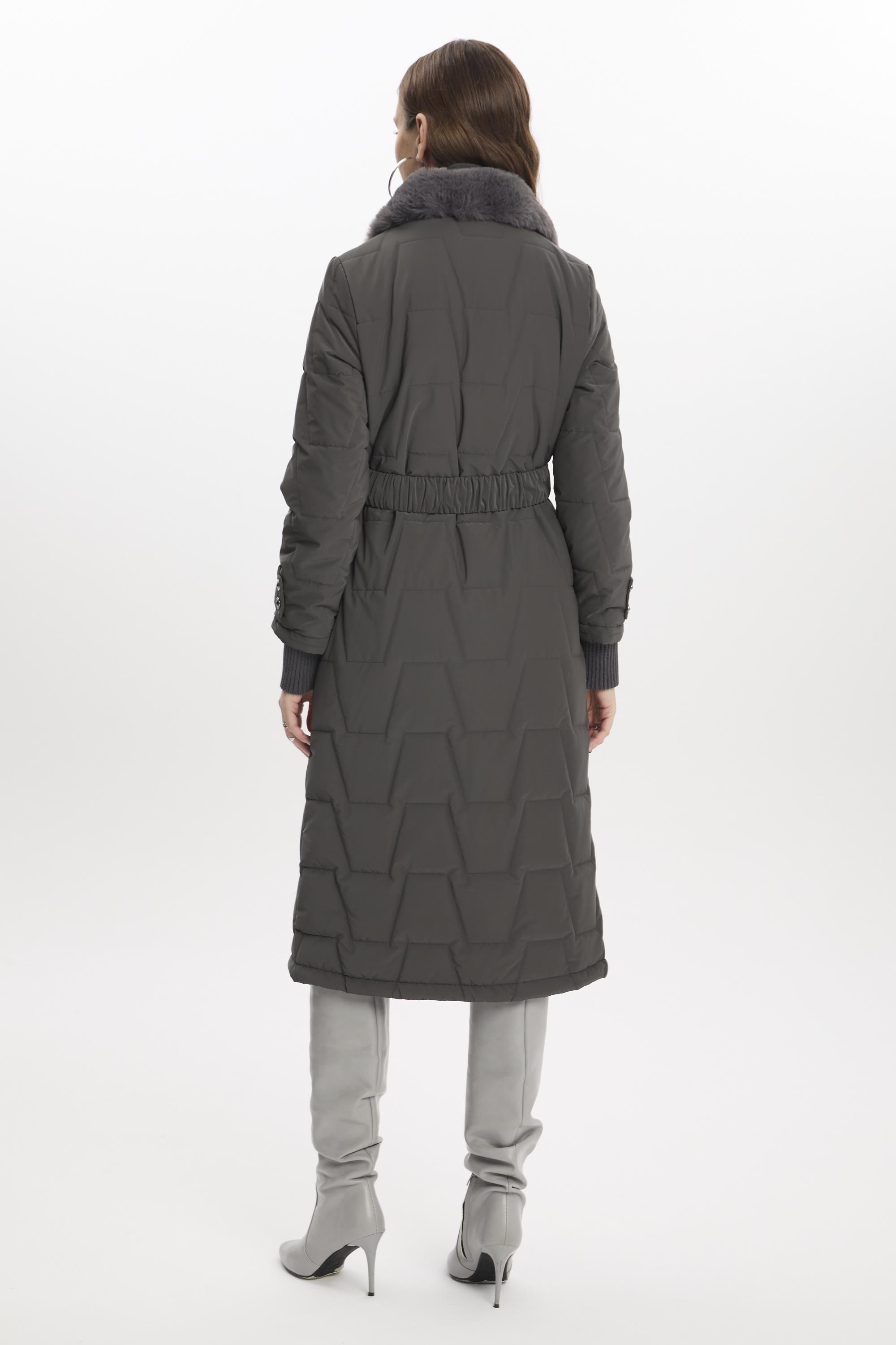 Yakası Kürk ve Kemer Detaylı Füme Şişme Mont 12764 - Zühre