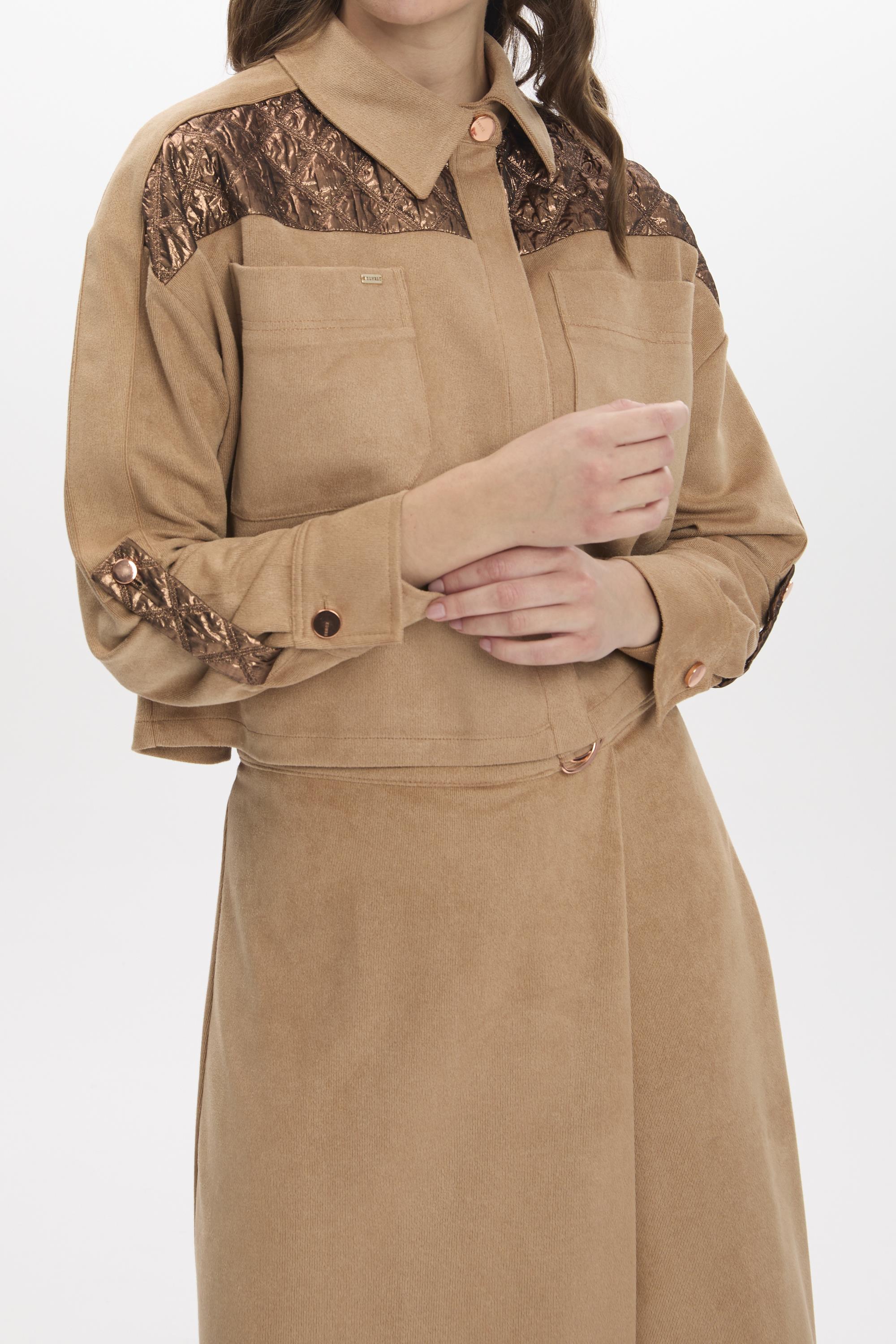 Kapitone Detaylı Cepli Bej İkili Takım TK-1403 - Zühre