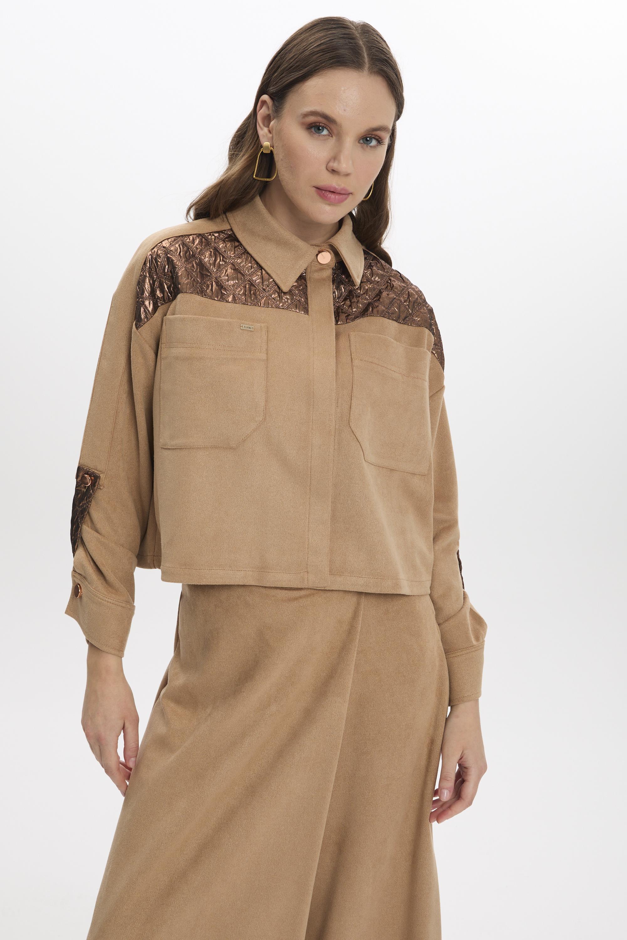 Kapitone Detaylı Cepli Bej İkili Takım TK-1403 - Zühre