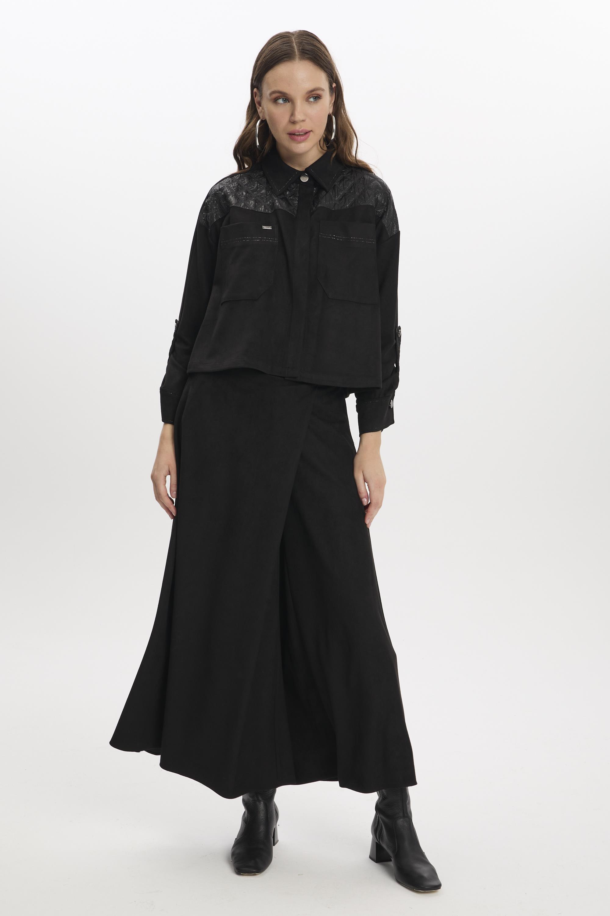 Kapitone Detaylı Cepli Siyah İkili Takım TK-1403 - Zühre