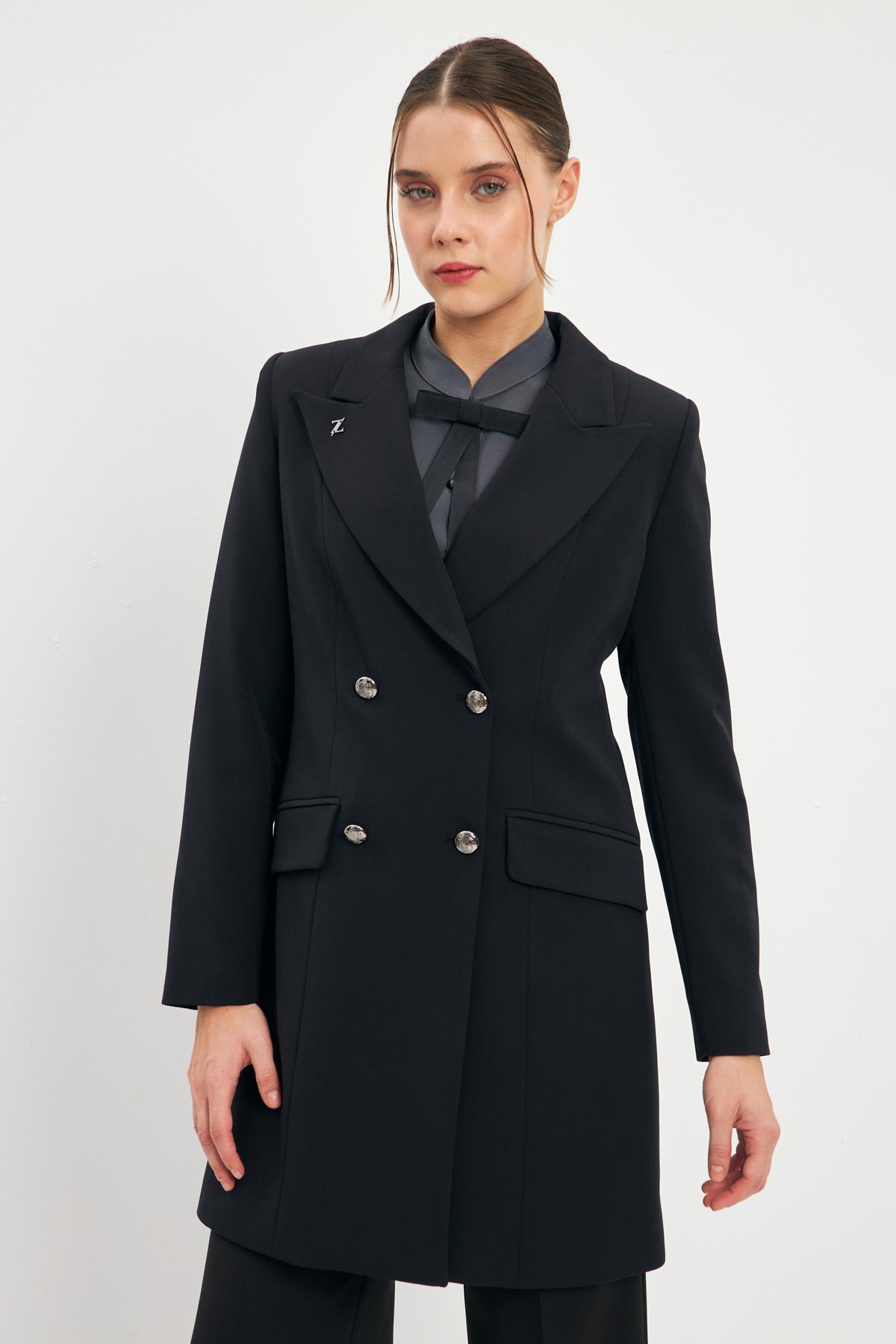 Kruvaze Yaka Blazer Siyah Ceket C-0052 - Zühre