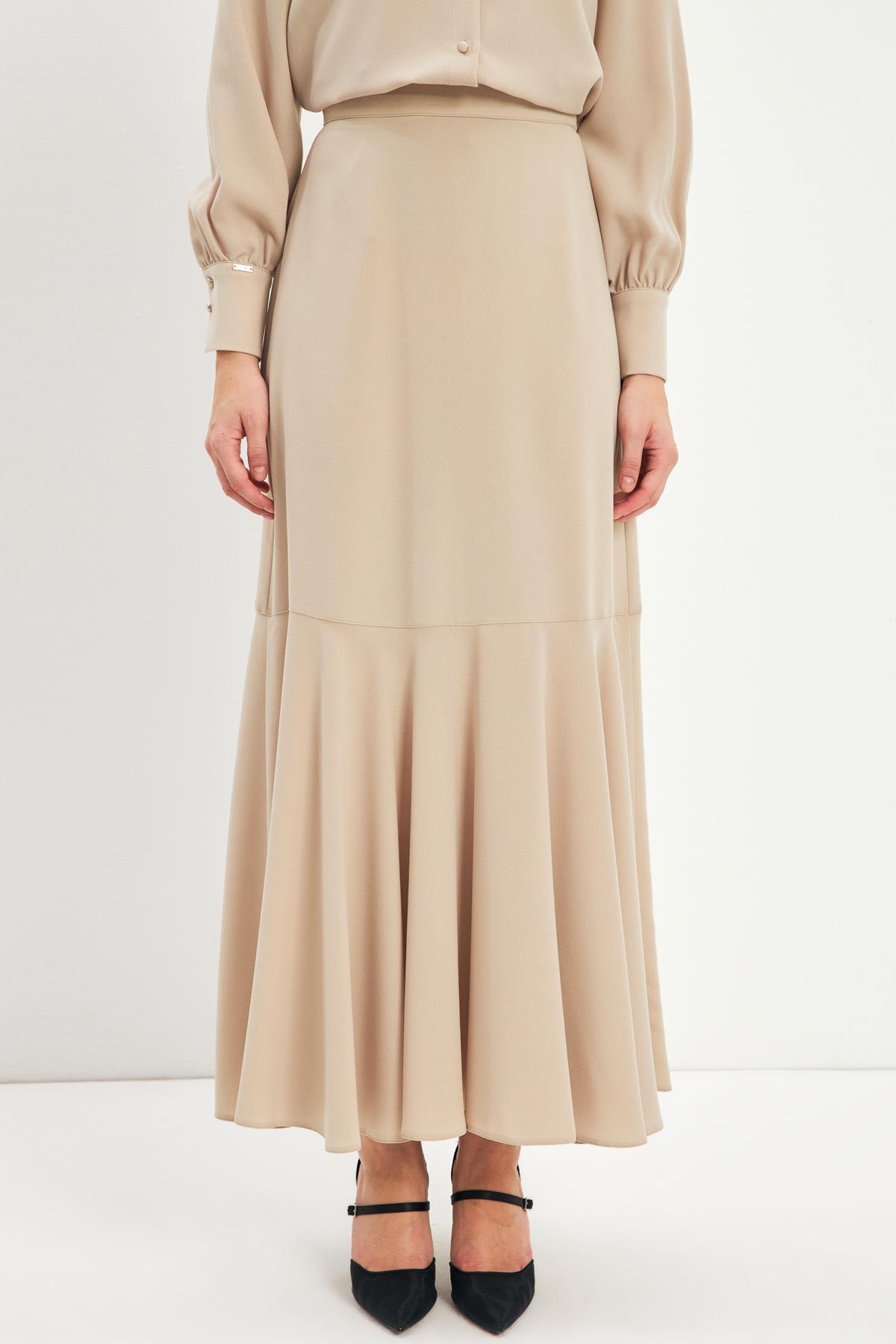 Yüksek Bel Volanlı Bej Etek ETK-0172 - Zühre